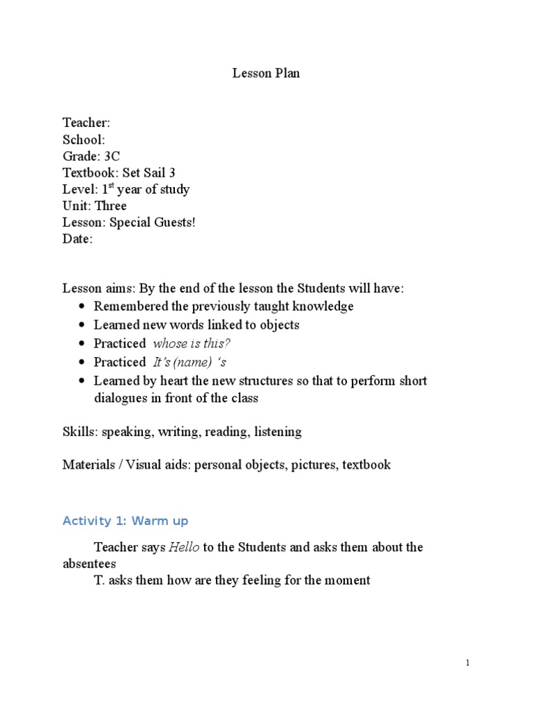 Warm-Up Activities for Lesson 3C | PDF