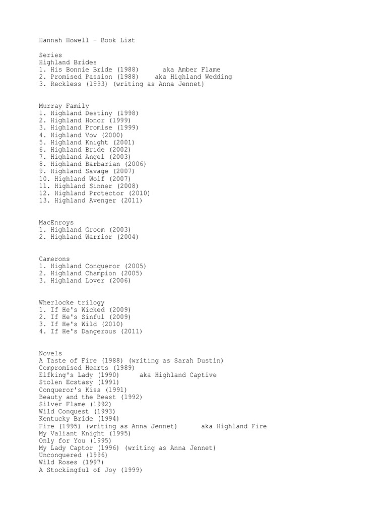Hannah Howell - Book List | PDF