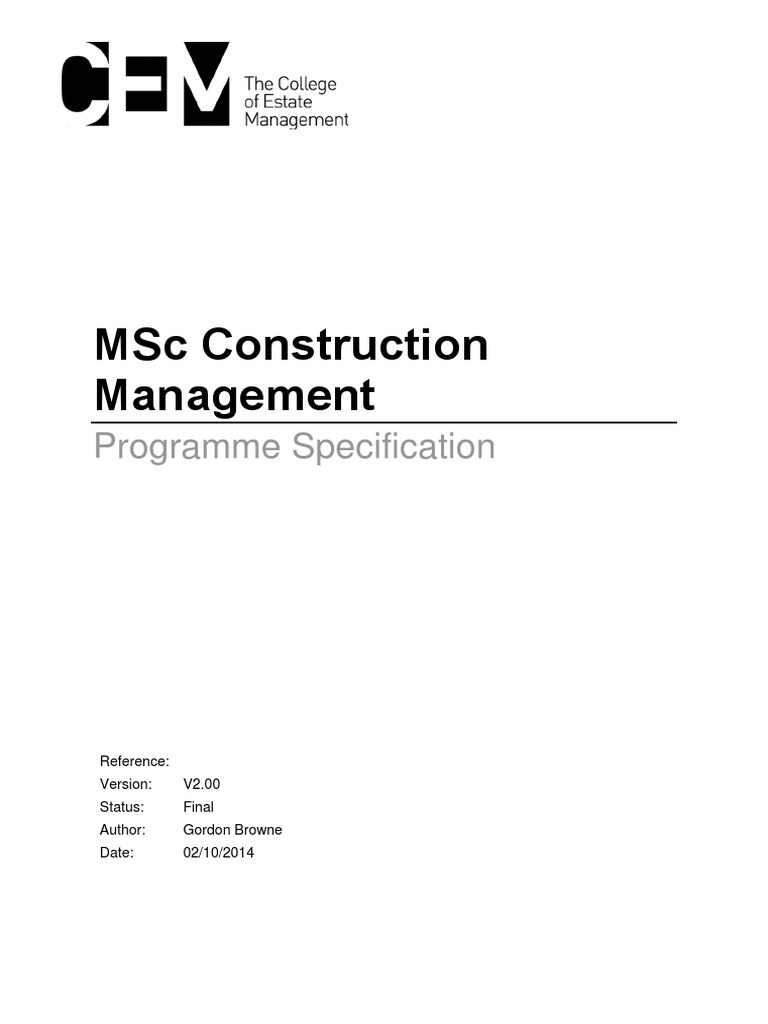 MSC Construction Management: Programme Specification | PDF ...