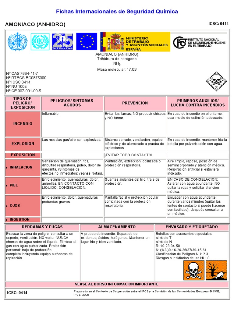 Ficha Internacional de Seguridad Quimica AMONIACO | PDF