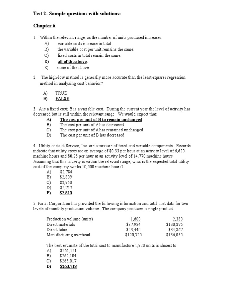 Test 2 Sample Questions With Correct Answers | PDF | Financial ...