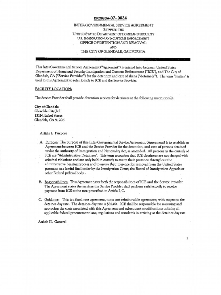 City of Glendale California) IGSA With ICE | PDF | U.S. Immigration And ...