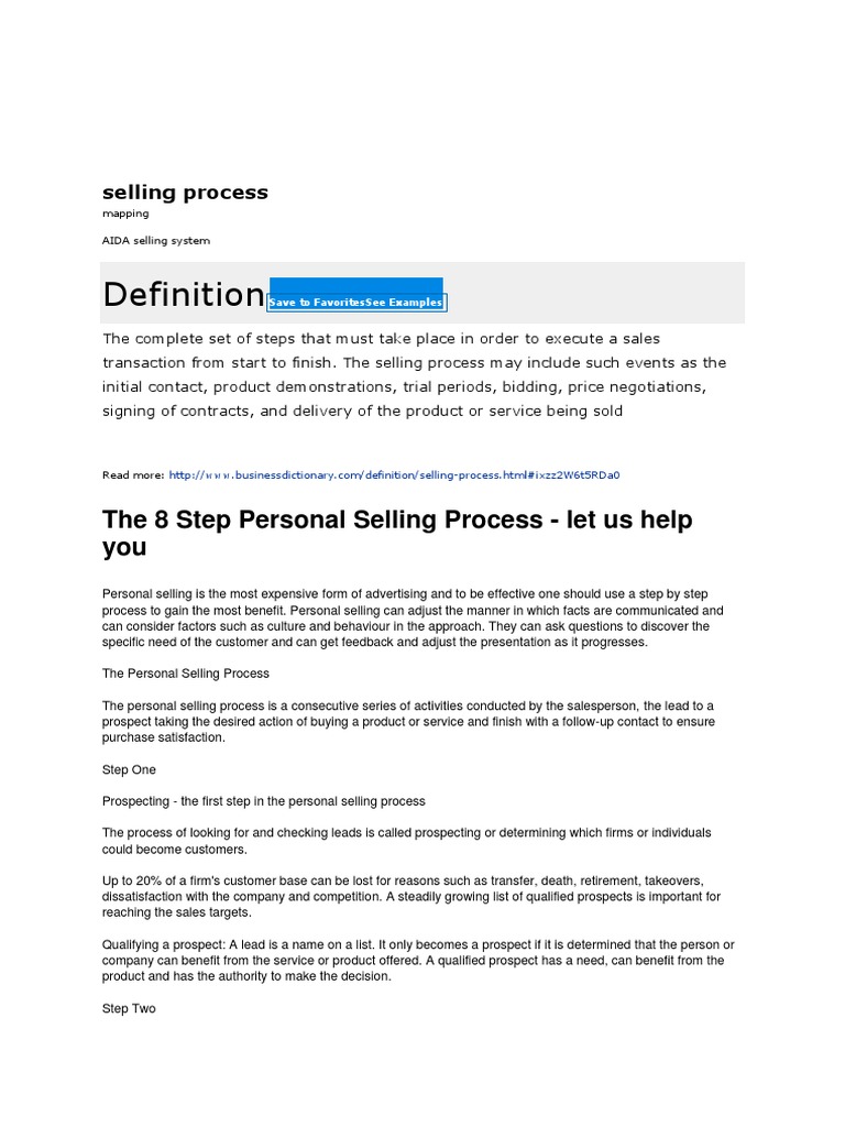 The 8 Step Personal Selling Process | PDF | Corporate Jargon | Sales