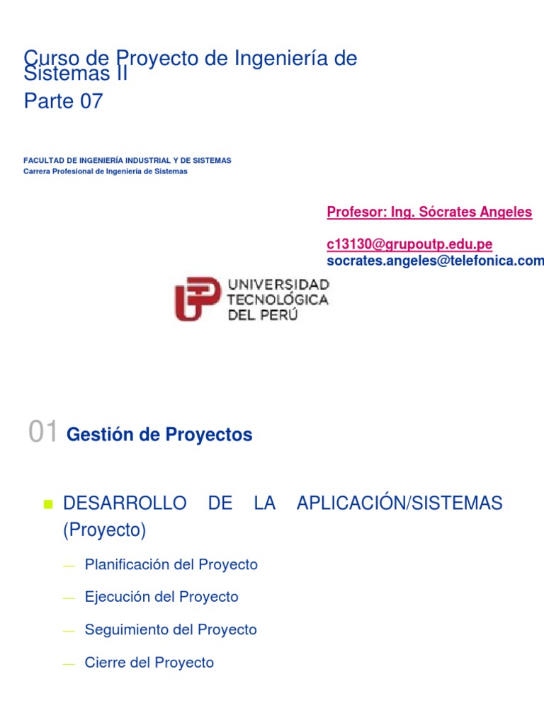 Curso Proyecto Ingenieria de Sistemas II - UTP | PDF | Gestión de ...