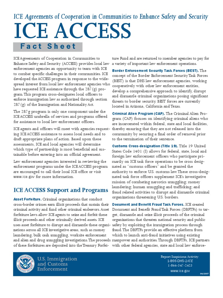 ICE Fact Sheet - ACCESS (08/07) | PDF | U.S. Immigration And Customs ...
