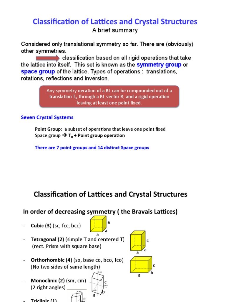 Classification of Lattices and Structures | PDF | Crystal Structure ...
