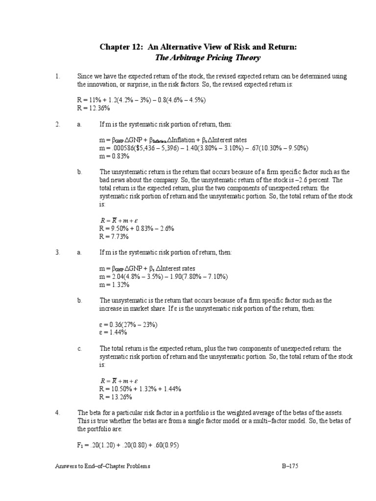 Chapter 12: An Alternative View of Risk and Return:: The Arbitrage Pricing Theory | PDF | Errors ...