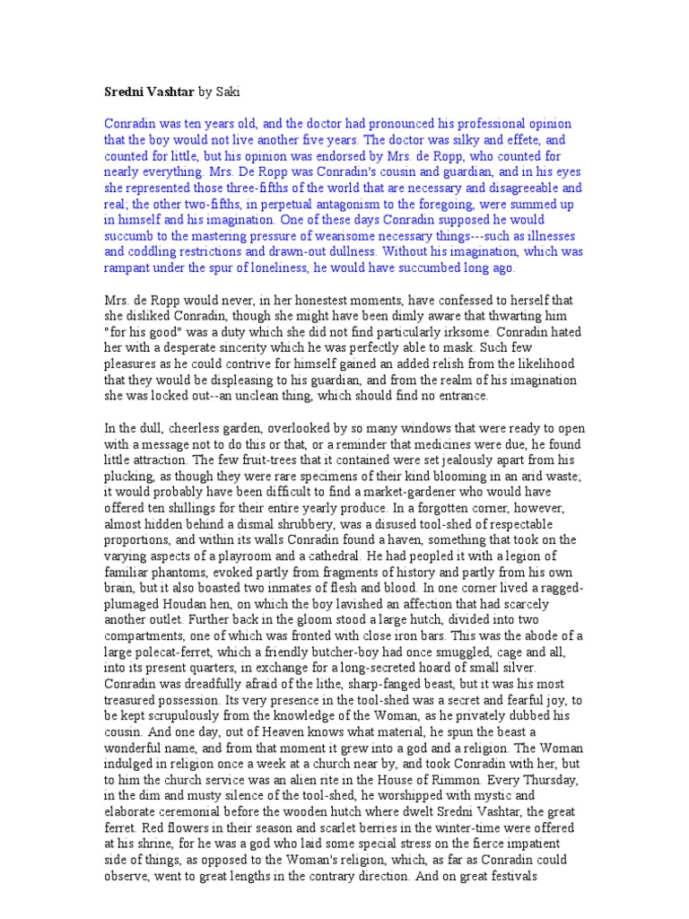 Sredni Vashtar by Saki | PDF