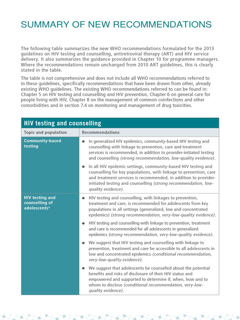 Summary of New Recommendations: HIV Testing and Counselling | PDF ...