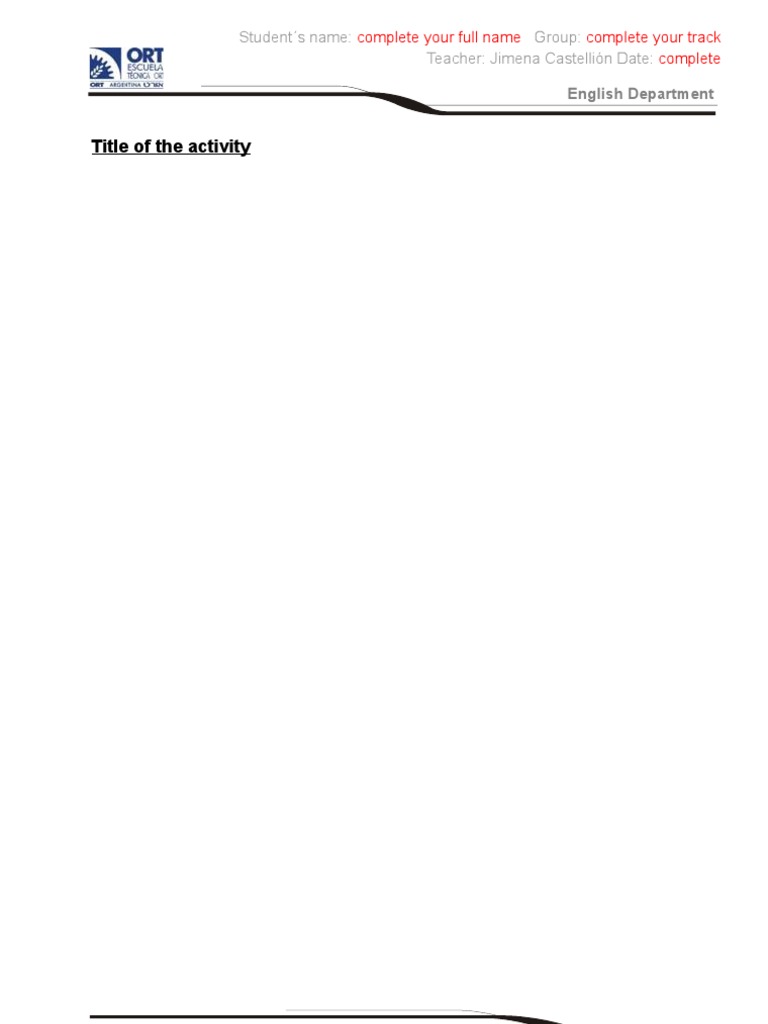 Template For Students Written Activities | PDF | Language Arts ...