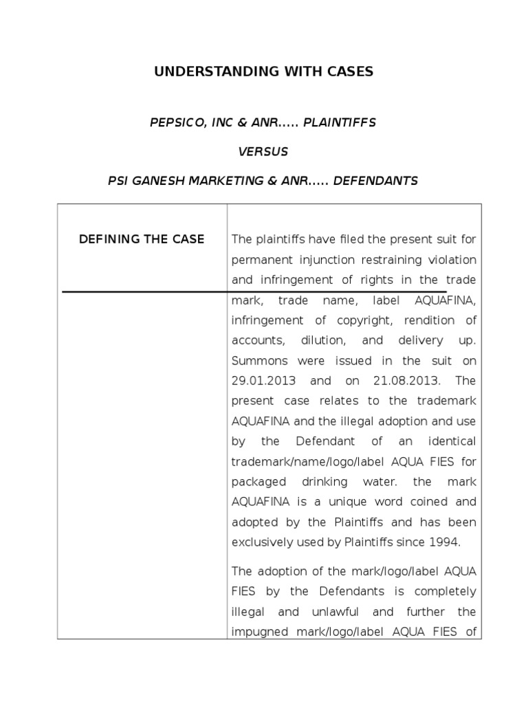 PepsiCo, Inc. & ANR v PSI Ganesh Marketing & ANR: Case Analyzing ...