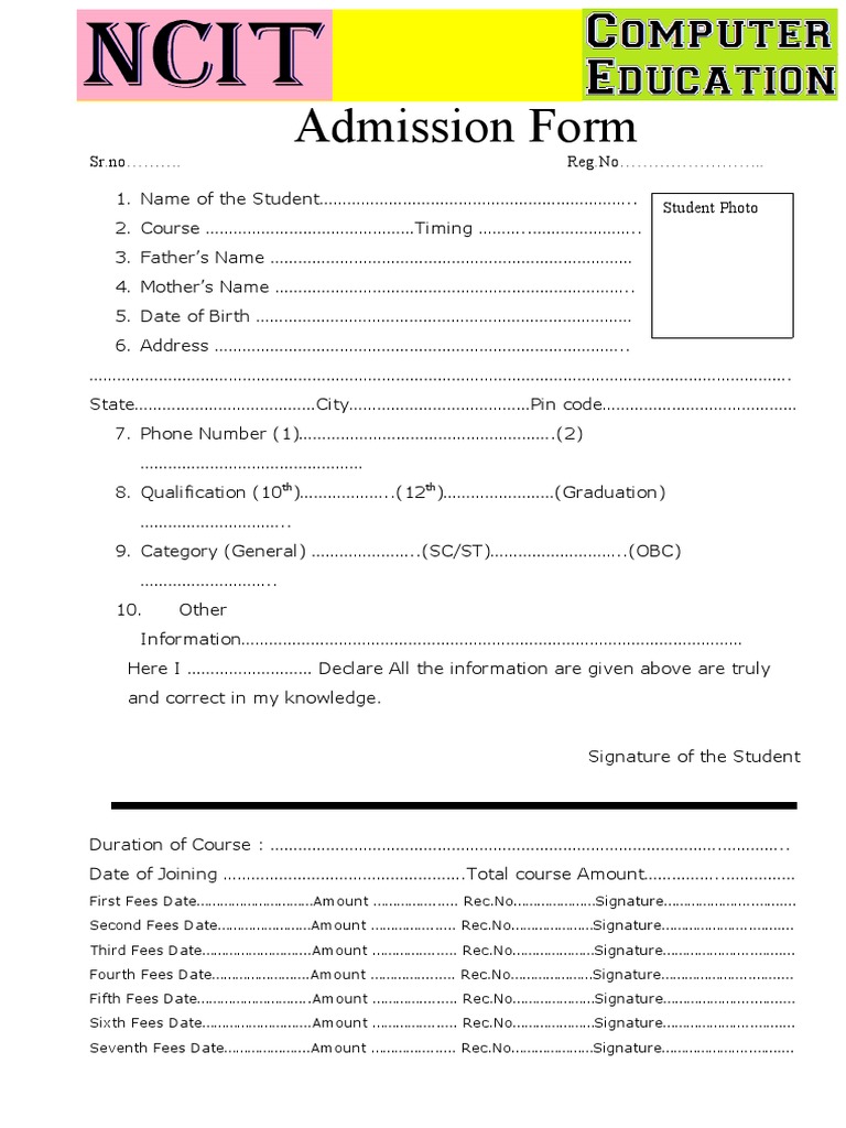 Admission Form Template Guide | PDF | Academia | Educational Stages