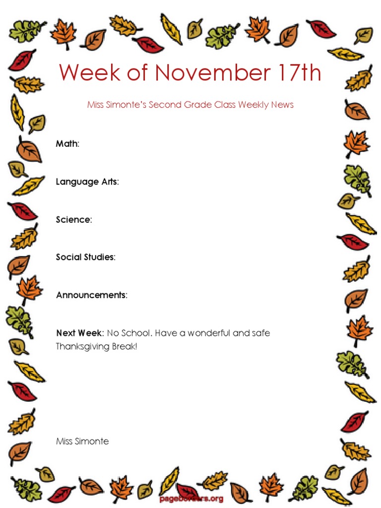 Second Grade Weekly Newsletter | PDF