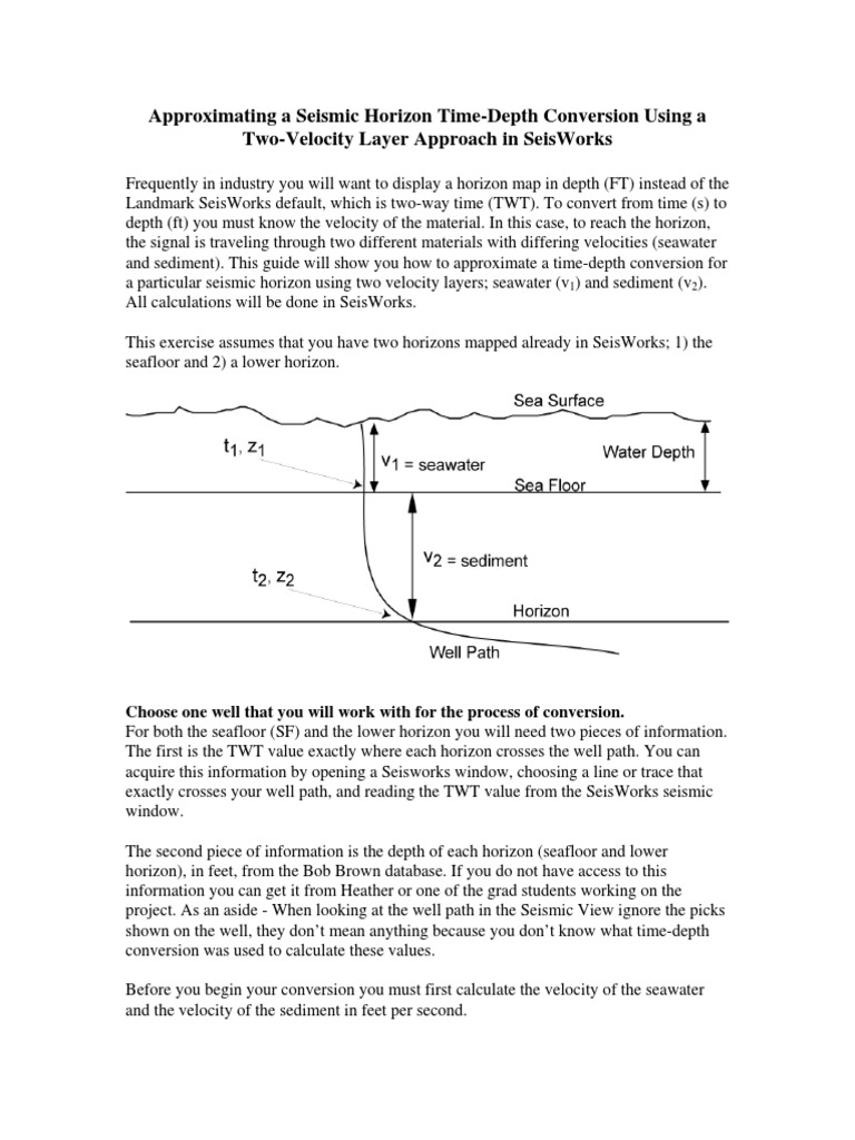 Approximating a Seismic Horizon Time-Depth Conversion Using Two Velocities in SeisWorks | PDF ...