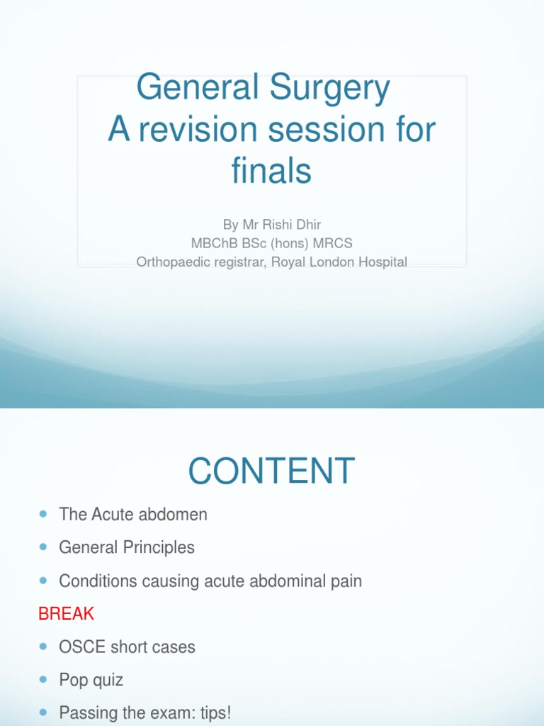 General Surgery A Revision Session For Finals | PDF | Digestive ...