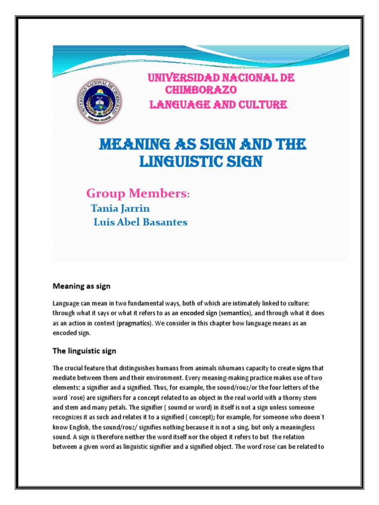 Meaning As Sign and The Linguistic Sign: Group Members | PDF | Word ...