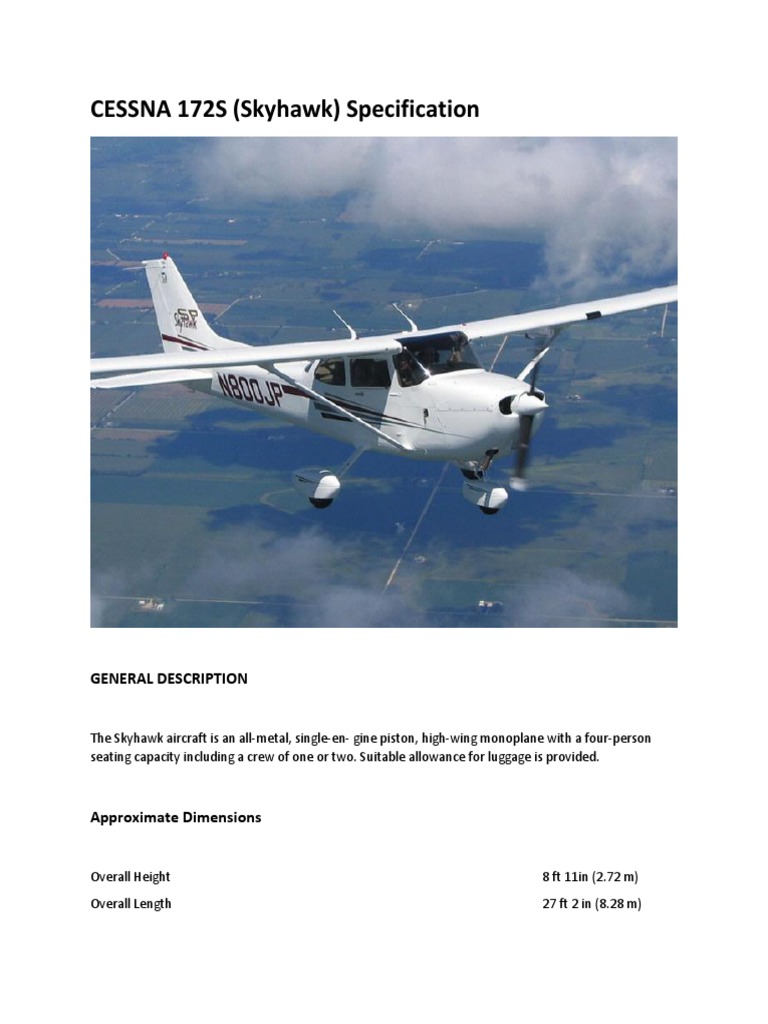 CESSNA 172S (Skyhawk) Specification: General Description | Flight ...