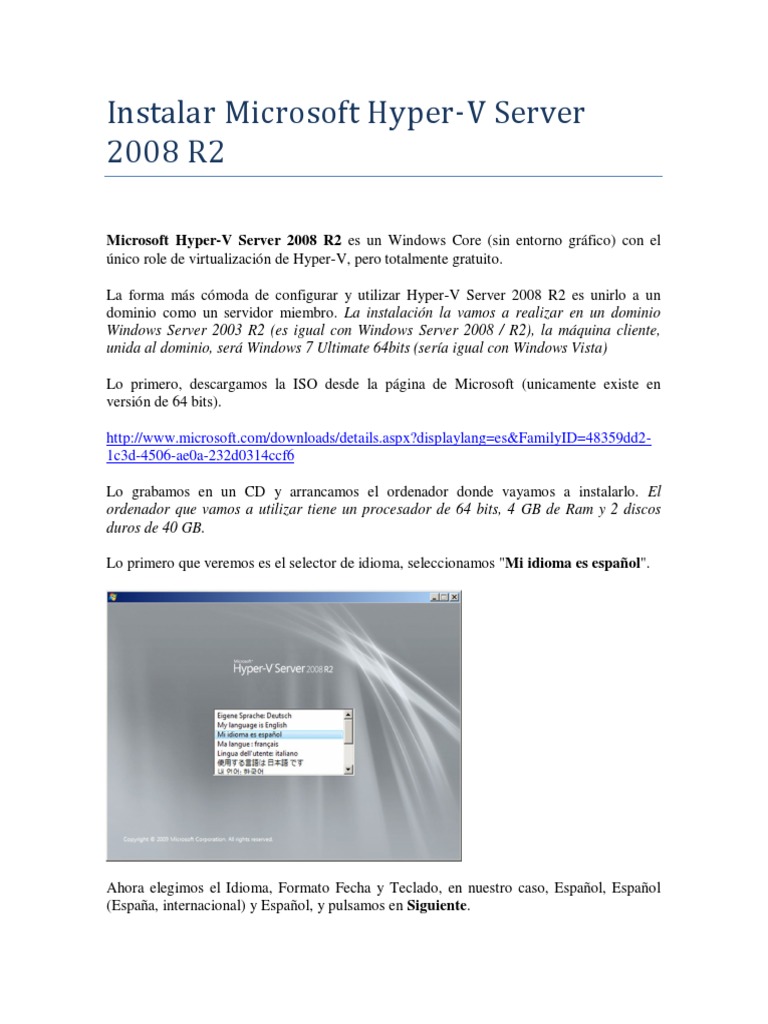 Instalacion Windows Hyper-V R2 | PDF | Windows 7 | Microsoft Windows