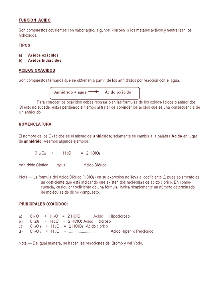 Ácidos: Tipos y Nomenclatura | PDF | Ácido | Hidrógeno