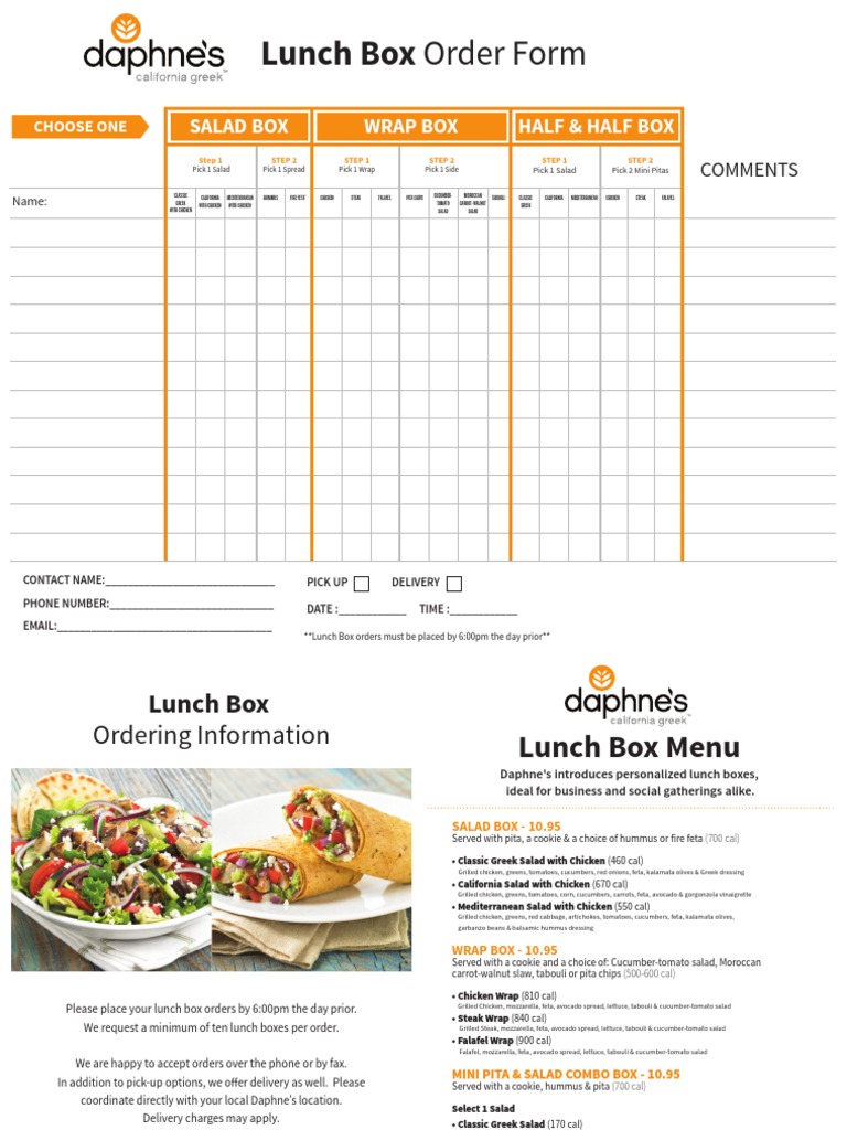 Lunch Box Order Form: Salad Box Wrap Box Half & Half Box | PDF | Salad ...
