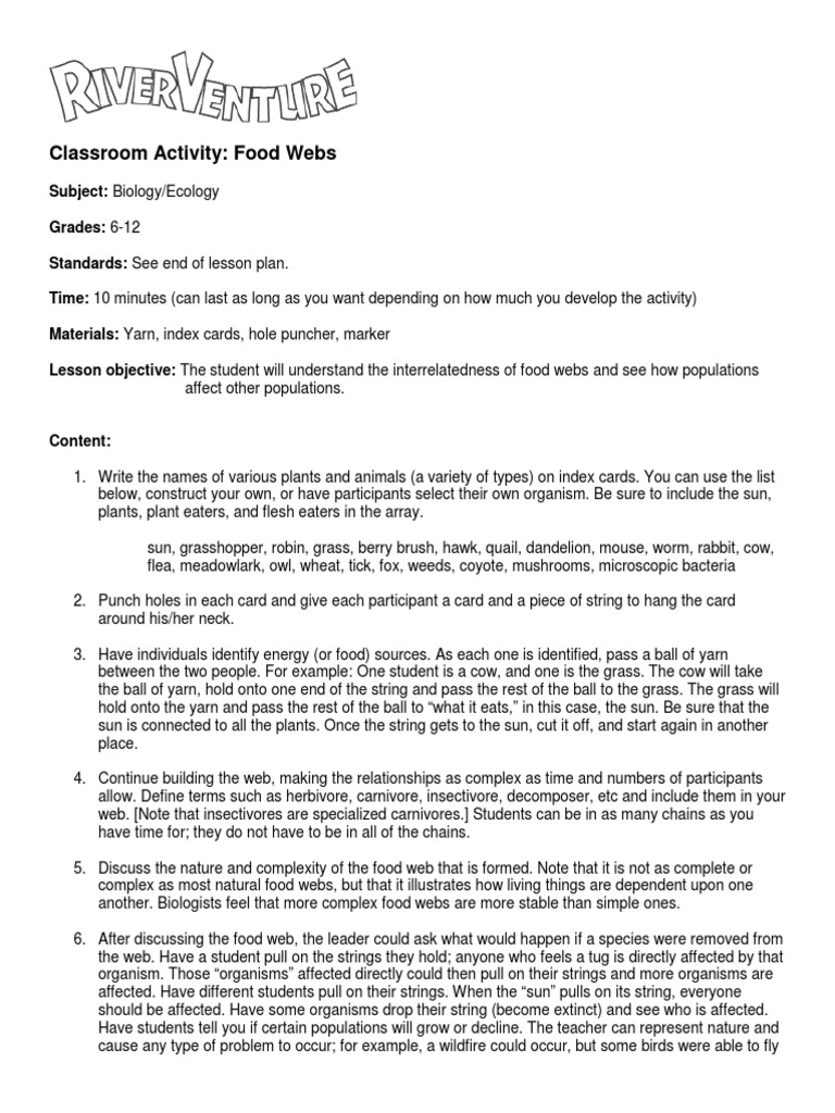 Classroom Food Web Activity | PDF | Food Web | Ecosystem
