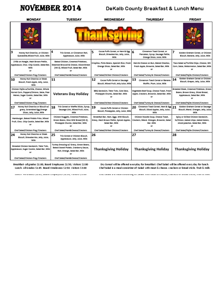 DeKalb County School Lunch Menu | PDF
