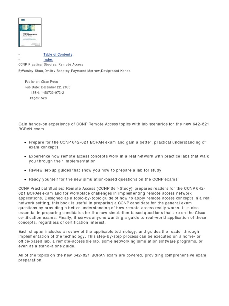 Cisco Press - CCNP Practical Studies - Exam 642-821 BCRAN | PDF ... Cisco Press - CCNP Practical Studies - Exam 642-821 BCRAN | PDF ...