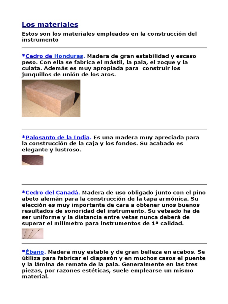 Materiales de Construcción de Una Guitarra Clásica | PDF | Guitarras ...