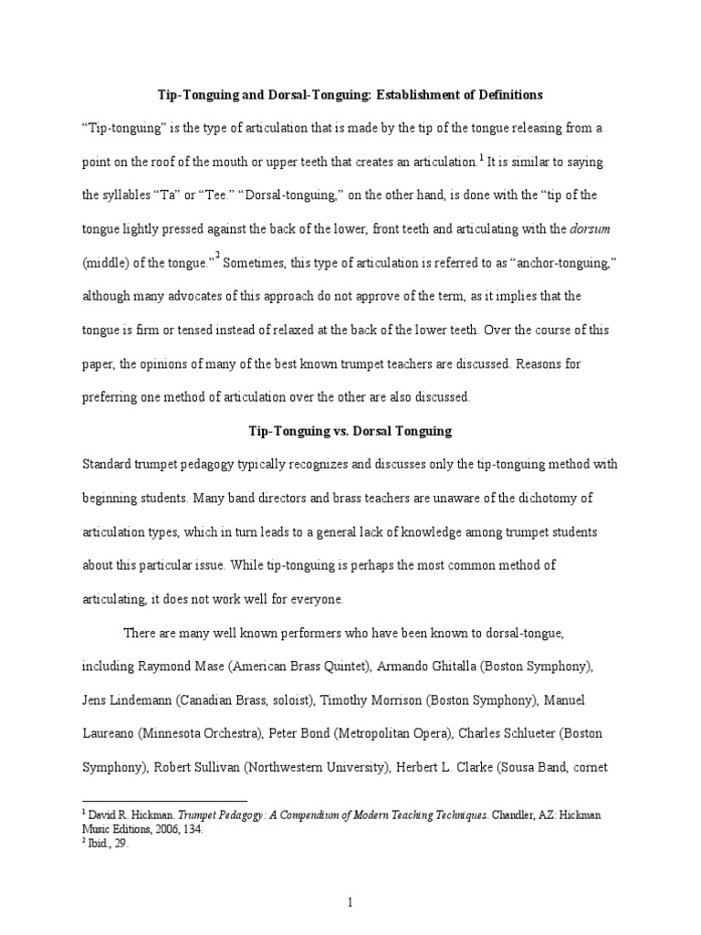 Tip Tonguing vs. Dorsal Tonguing | PDF | Trumpet | Mouth