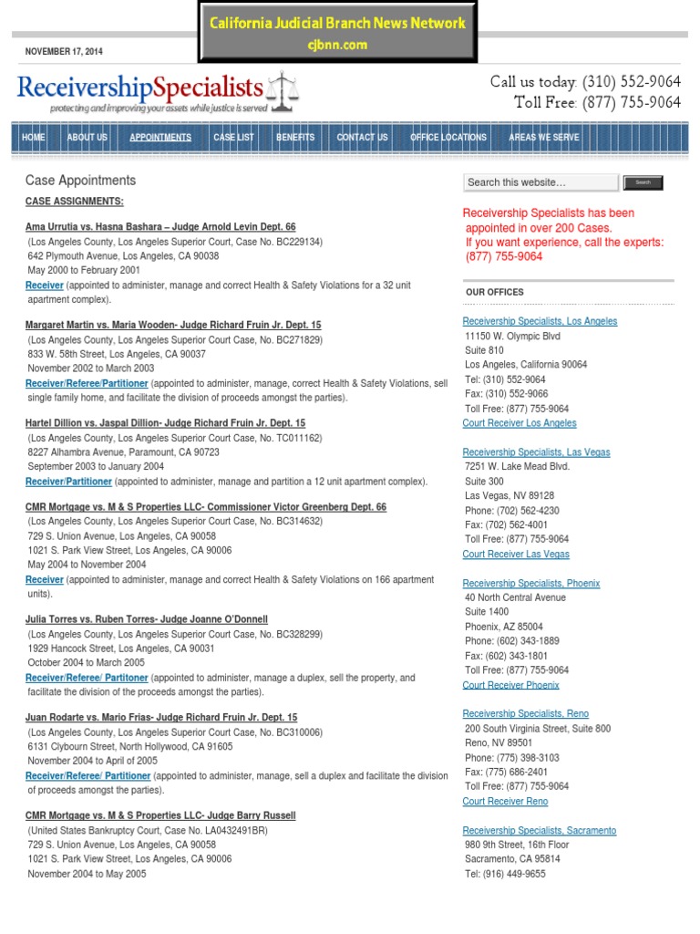 Receivership Specialists Case Appointments - Kevin Singer Receiver ...