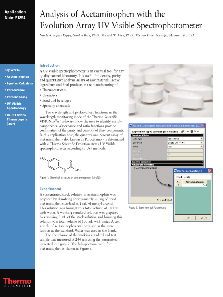 Acetaminophen EvolutionArrayUV | PDF | Spectrophotometry | Scientific ...