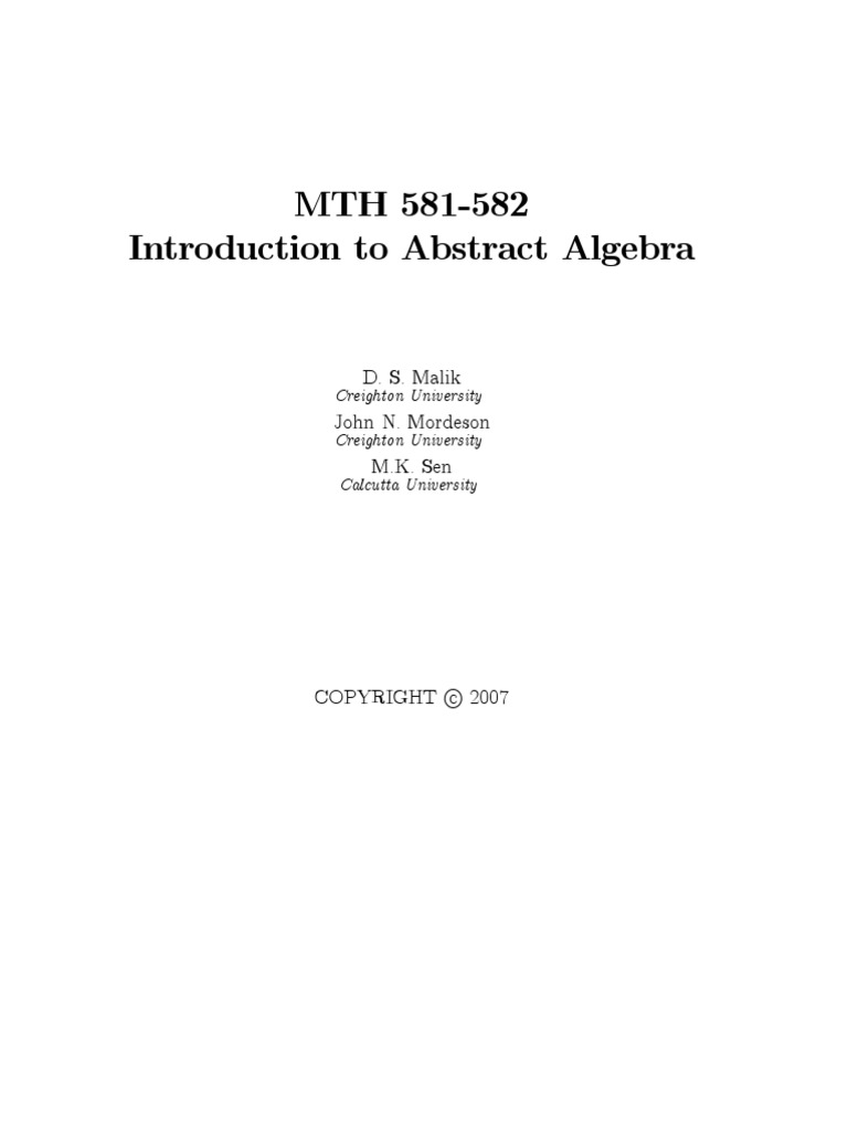 Malik - Introduction To Abstract Algebra | PDF | Ring (Mathematics ...