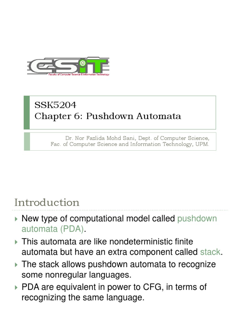 Chap6 Pushdownautomata | PDF | Automata Theory | Formal Methods