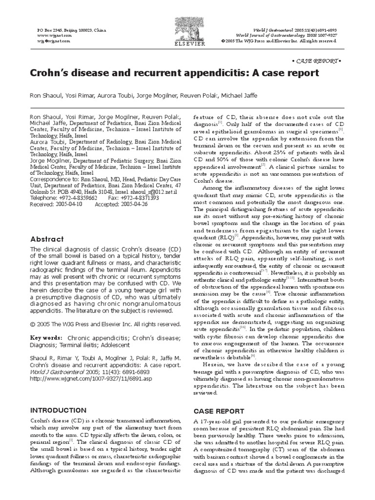 Crohn's Disease and Recurrent Appendicitis A Case Report | PDF | Crohn ...