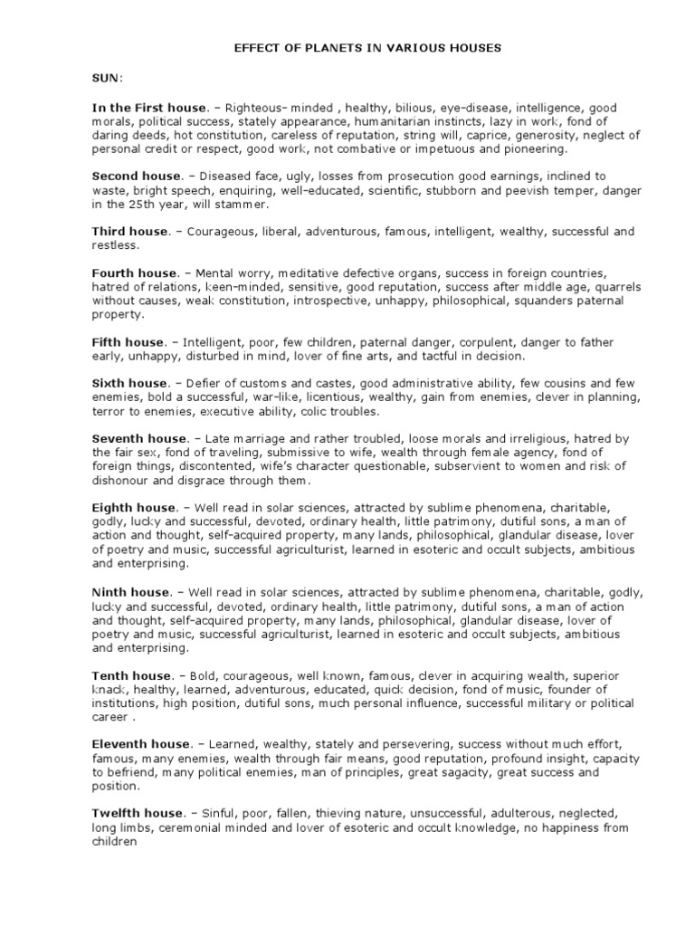 Astrology: Planetary House Effects | PDF