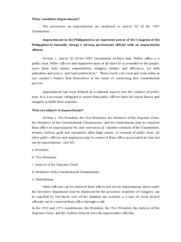 What Constitute Impeachment | PDF | Impeachment | Supreme Court Of The ...