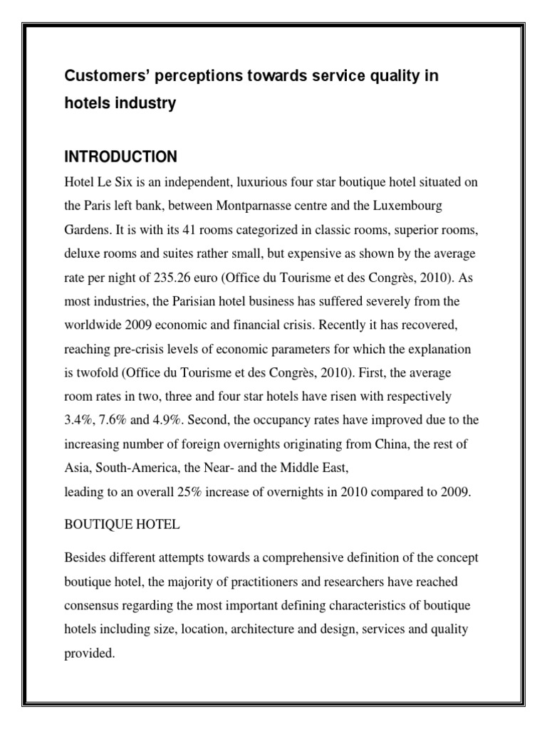 Customers' Perceptions Towards Service Quality in Hotels Industry | PDF ...