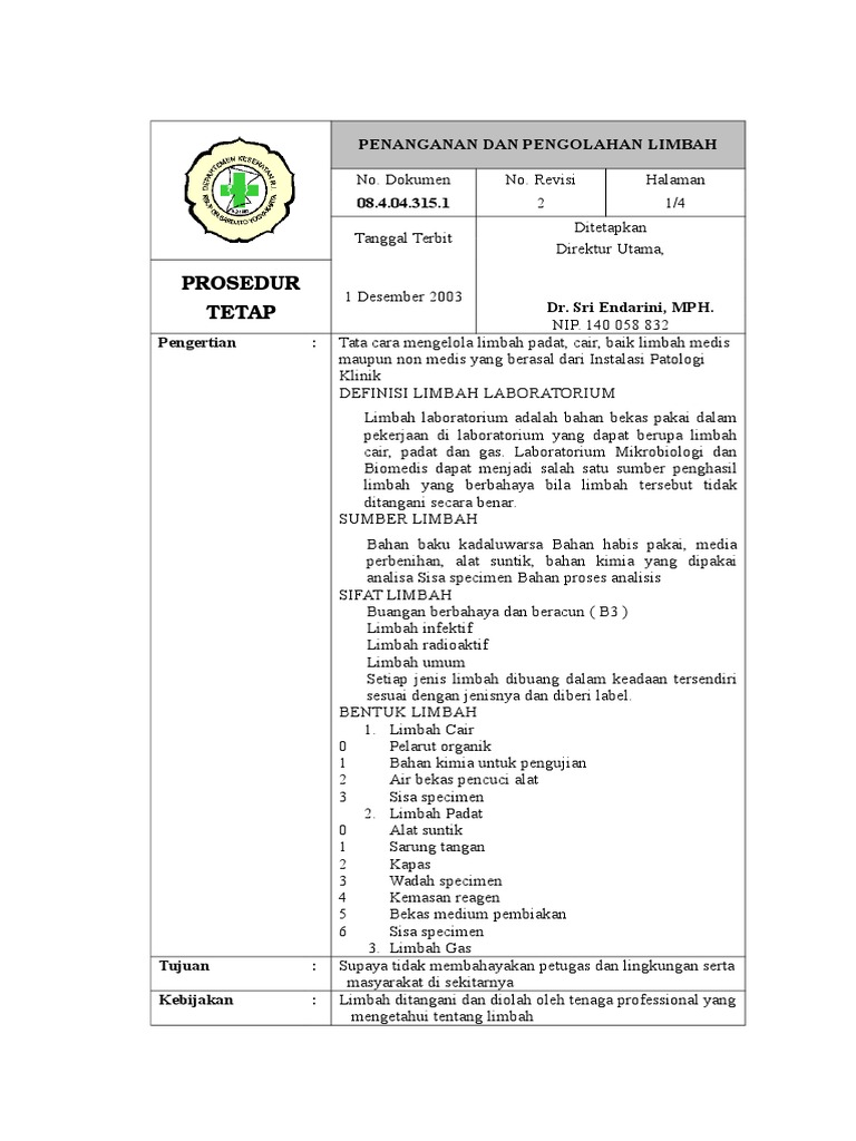 SPO Penanganan Limbah Infeksius | PDF | Sains & Matematika