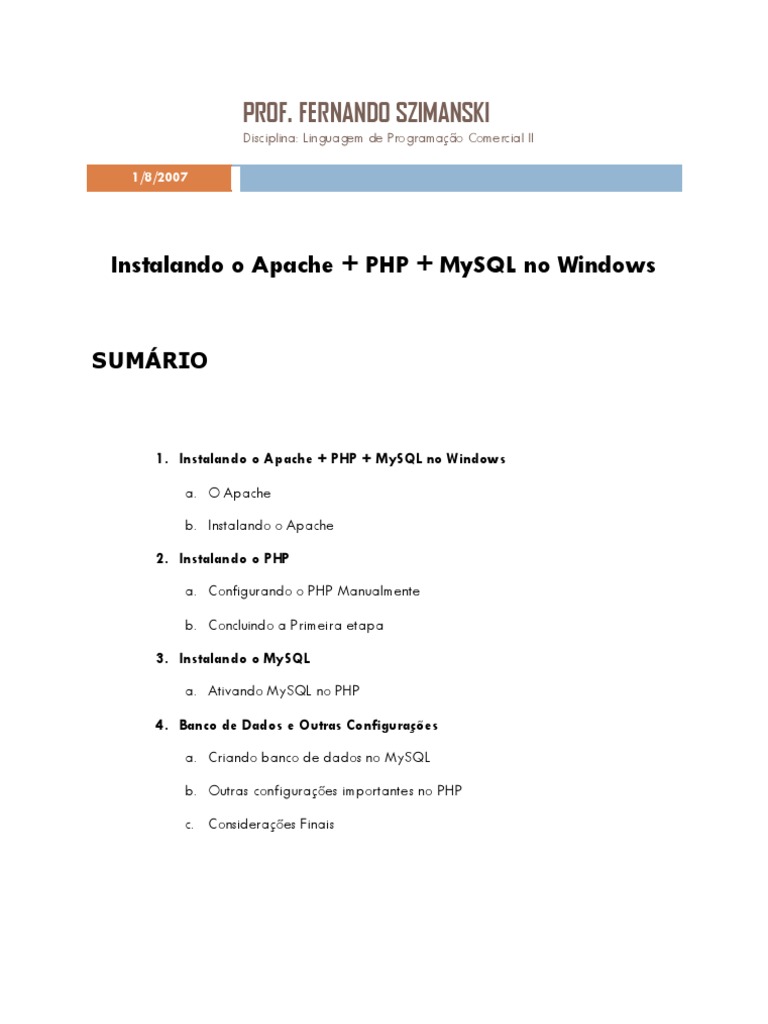 Tutorial Apache Php Mysql Download Grátis Pdf Php Serviços De Informação Da Internet