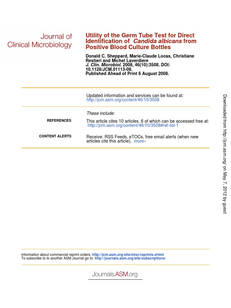 Germ Tube Test | PDF | Candida (Fungus) | Candidiasis