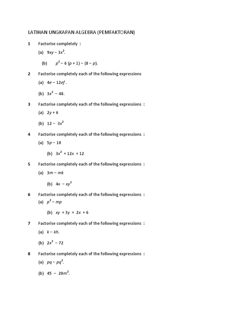Latihan Ungkapan Algebra | PDF
