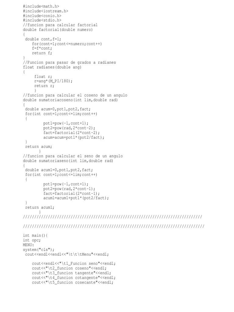 Funciones Trigonometricas en C++ | PDF