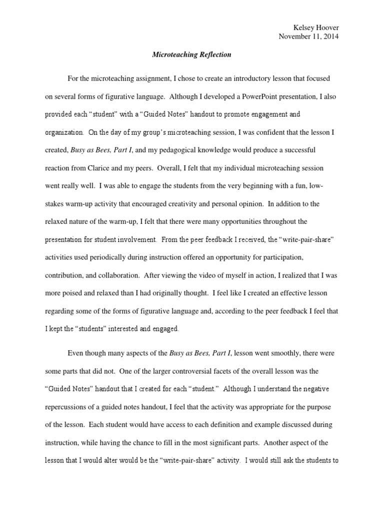 Micro-Teaching Lesson Reflection | PDF | Educational Psychology ...