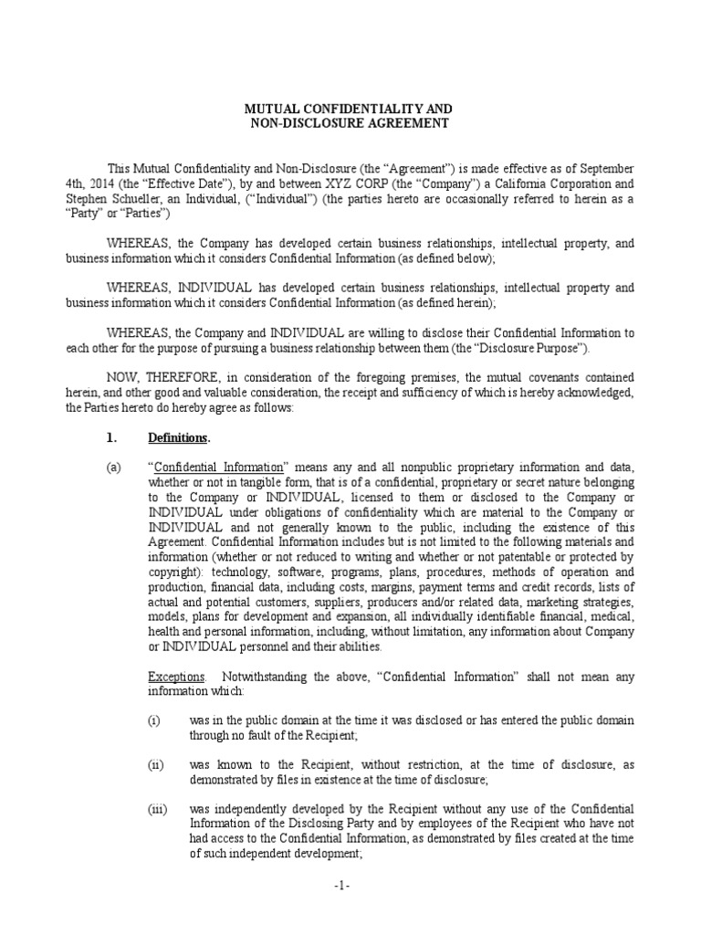 Mutual Confidentiality Non-Disclosure Agreement | PDF | Non Disclosure ...