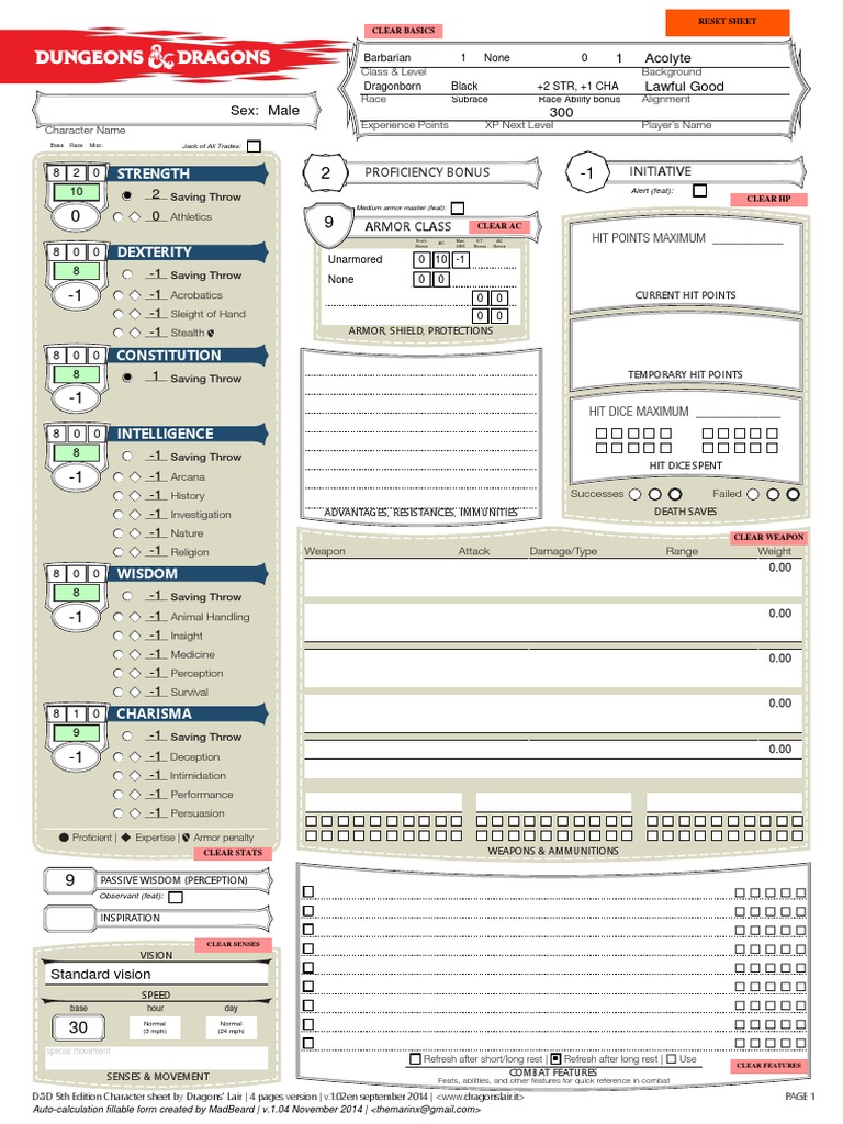 Fillable D&D 5E Character Sheet | PDF | Dungeons & Dragons | Tabletop Games