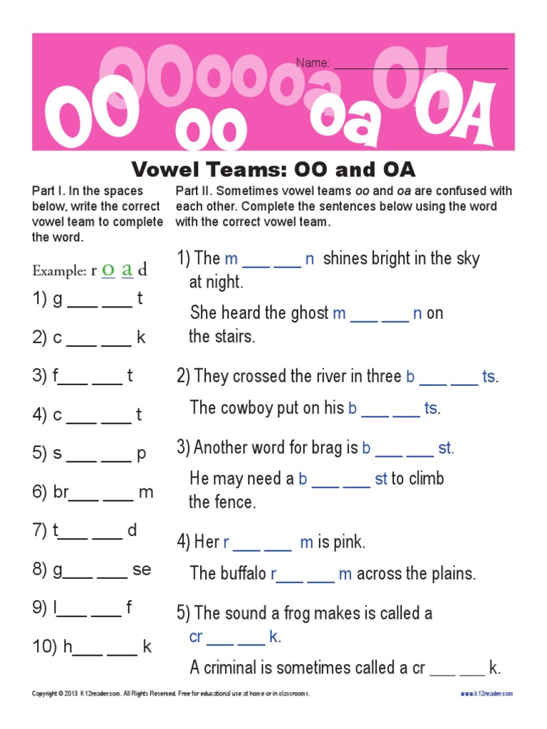 Vowel Teams Oo and Oa | PDF | Languages | Language Arts & Discipline