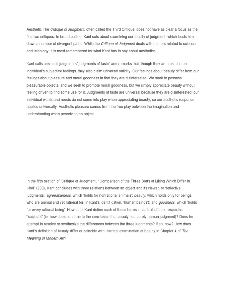 Critique of Judgment | Immanuel Kant | Aesthetics