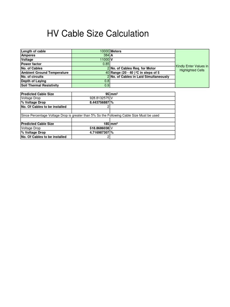 HV Cable Size Calculator | Cable | Voltage