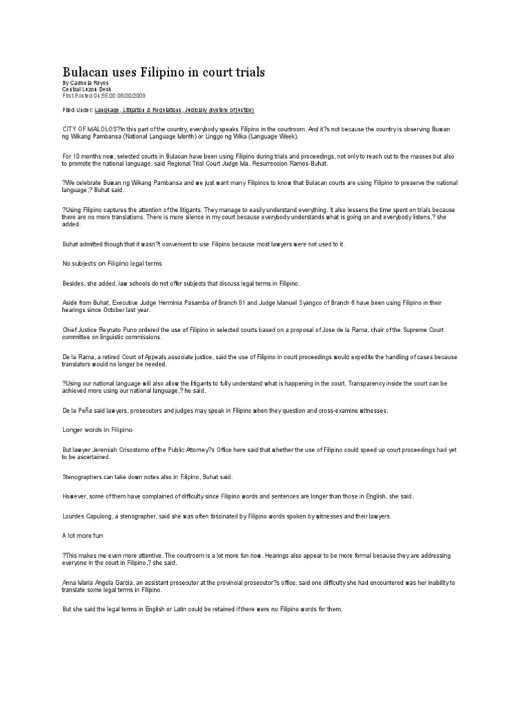 Filipino Language in Bulacan Courts | PDF | Lawyer | Judiciaries