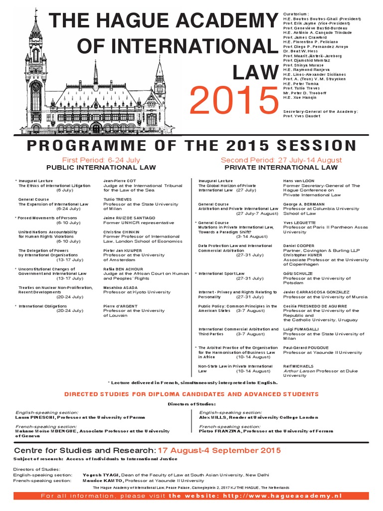 Poster Hague Academy On International Law Programs 2015 | PDF ...